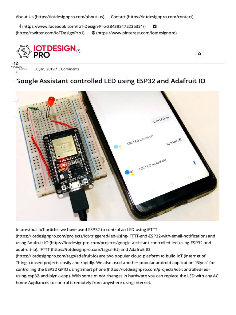 Google Assistant Controlled LED Using ESP32 and Adafruit IO | PDF | Internet Of Things | Button ...