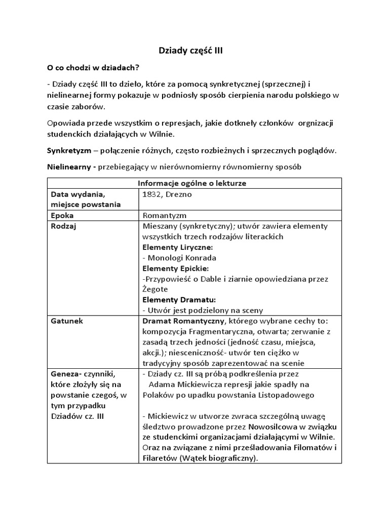 Dziady część III opracowanie | PDF