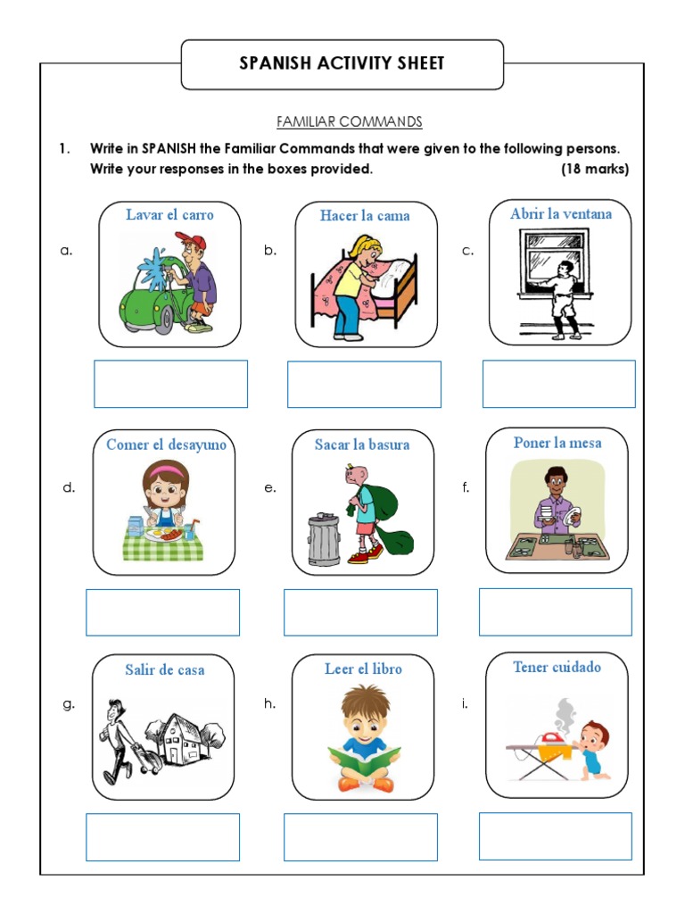 Spanish Worksheet 1 - Familiar Commands | PDF