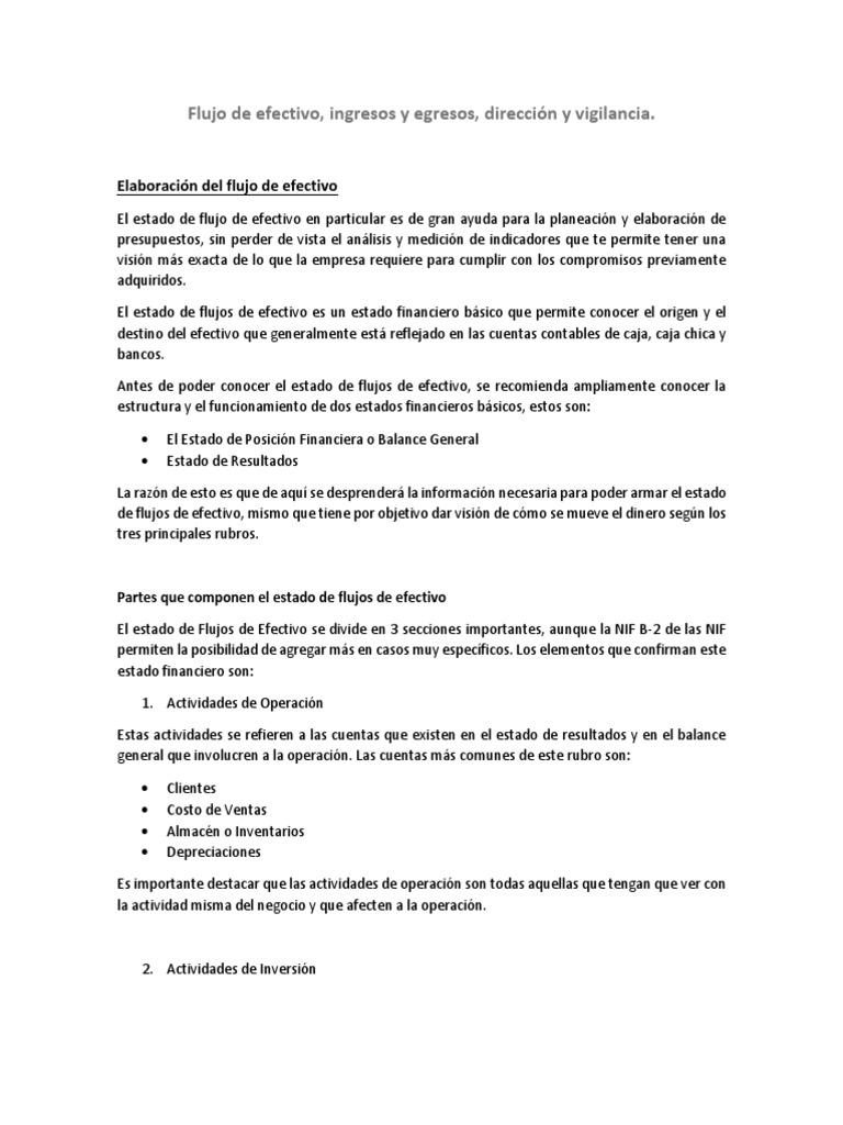 Flujo de Efectivo, Ingresos y Egresos, Dirección y Vigilancia. | PDF ...