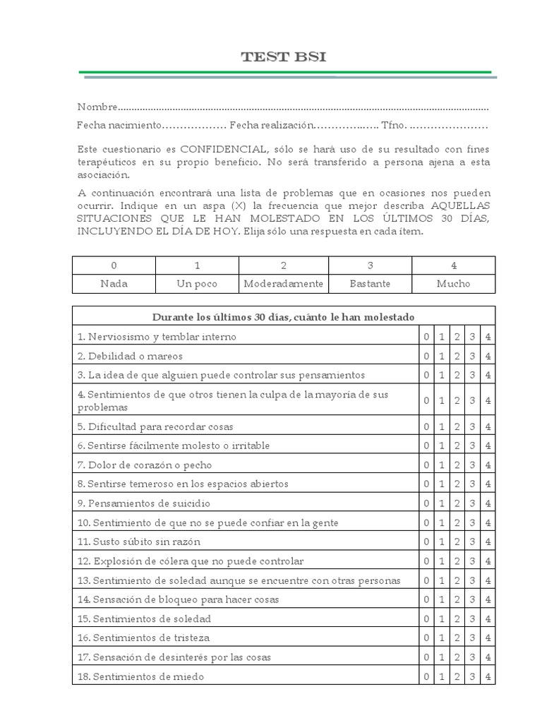 TEST BSI Inventario Breve de Síntomas | PDF