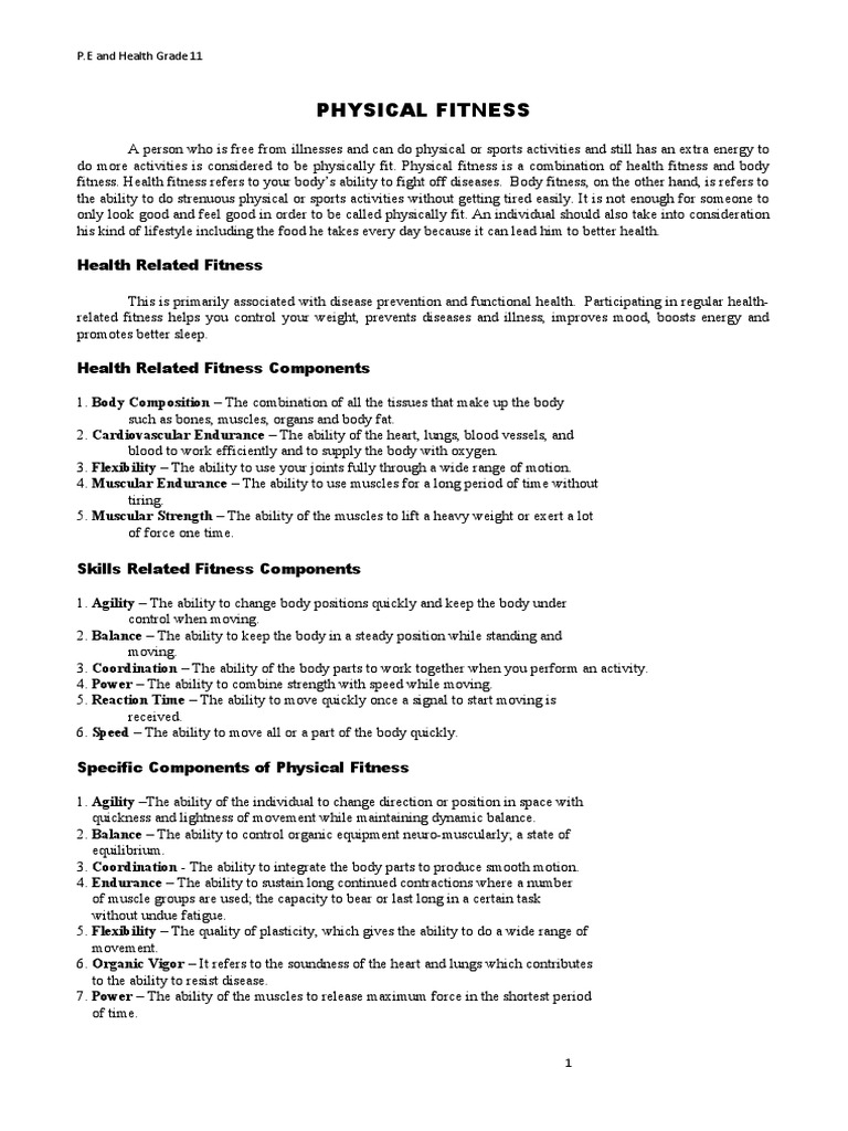 P.E and Health Handout Physical Fitness | PDF | Physical Fitness | Behavior