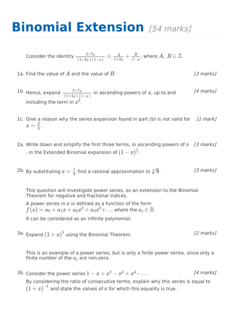 Binomial Extension HW | PDF | Power Series | Complex Analysis