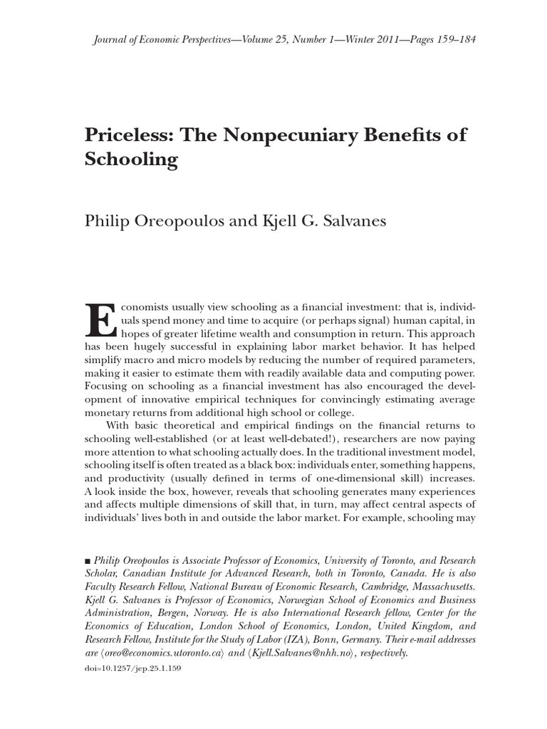 Nonpecuniary Benefits of Schooling | PDF | Economics | Unemployment
