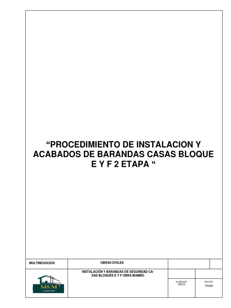 Procedimiento de Instalacion de Barandas Metalicas | PDF | Acero ... Procedimiento de Instalacion de Barandas Metalicas | PDF | Acero ...