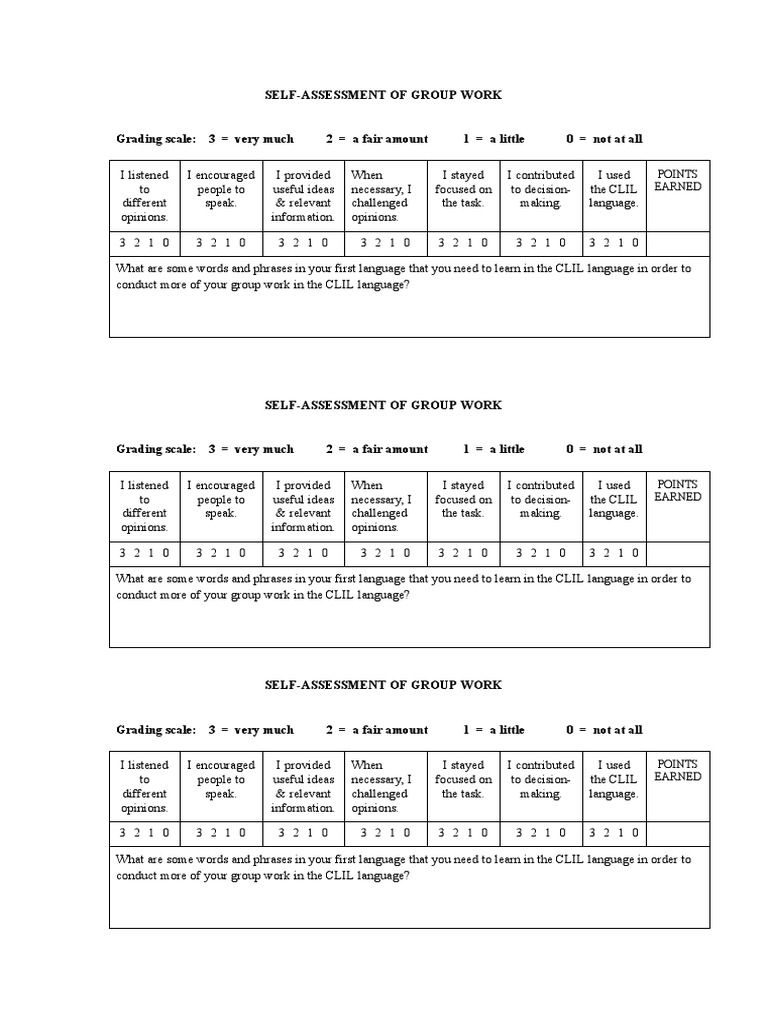 Group Work Self-Assessment Tool | PDF | Career & Growth