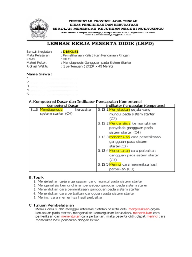 LKPD Dan Job Sheet Sistem Starter | PDF