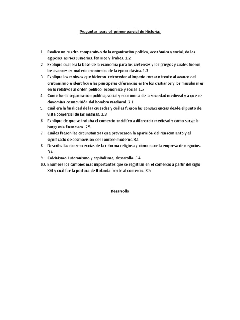Preguntas para El Primer Parcial de Historia | PDF
