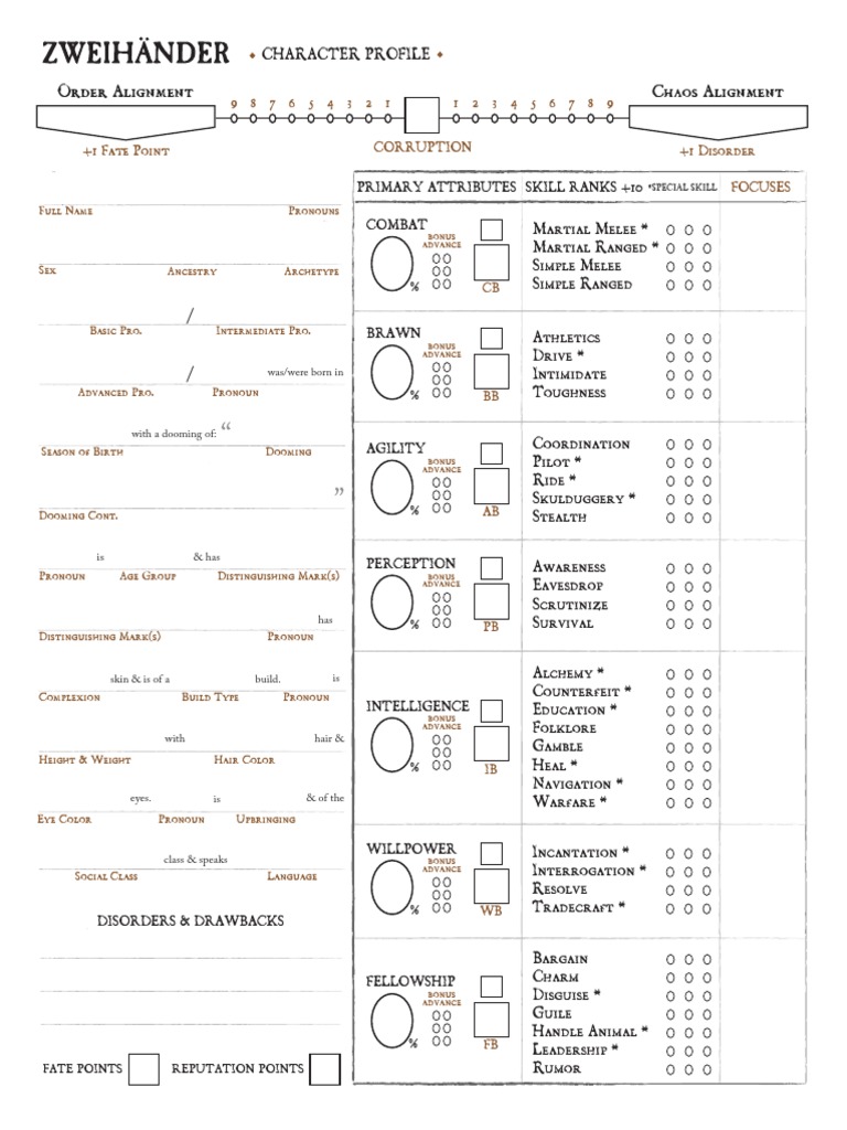 Zweihander Character Sheets - Final Vertical | PDF | Cultural Anthropology