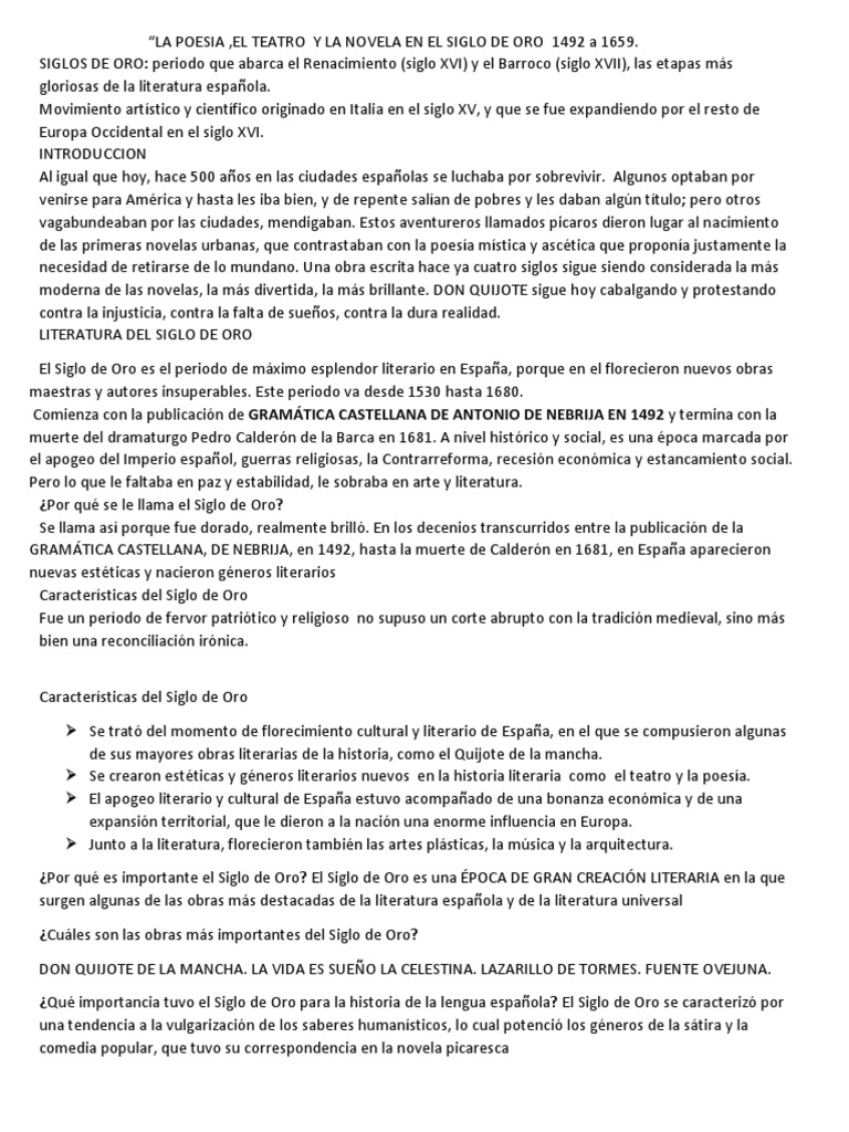 El Siglo de Oro Español | PDF | España | Las artes