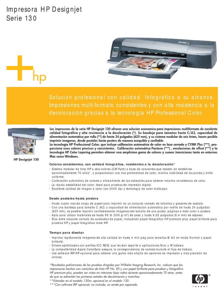 Hoja Tecnica HP Designjet 130 | PDF | Macintosh | Impresora (Computación)