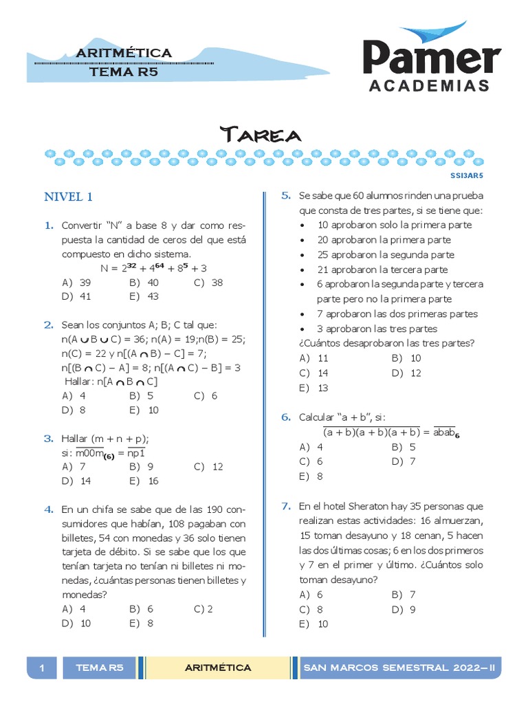 2.aritmetica Sem R5 Tarea | PDF