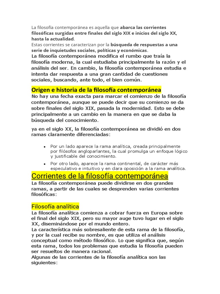 Filosofía Contemporánea: Ramas y Representantes | PDF | Existencialismo ...