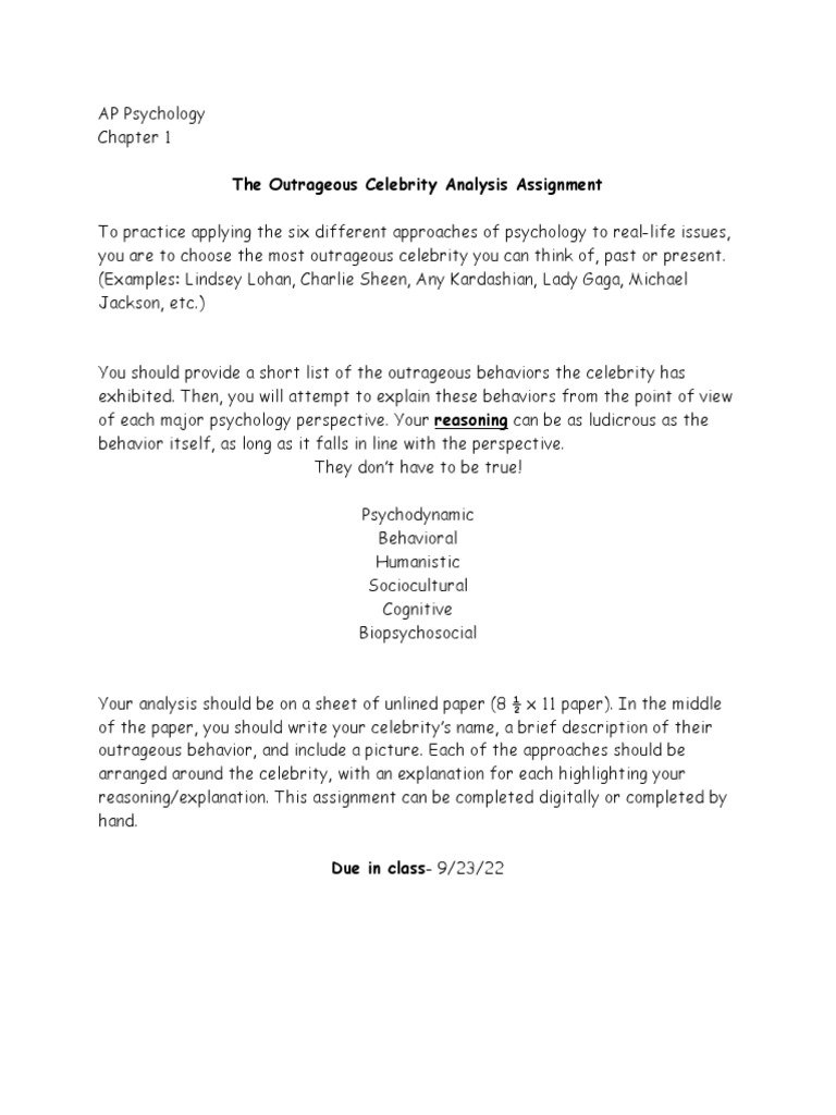 Outrageous Celebrity Analysis Assignment | PDF