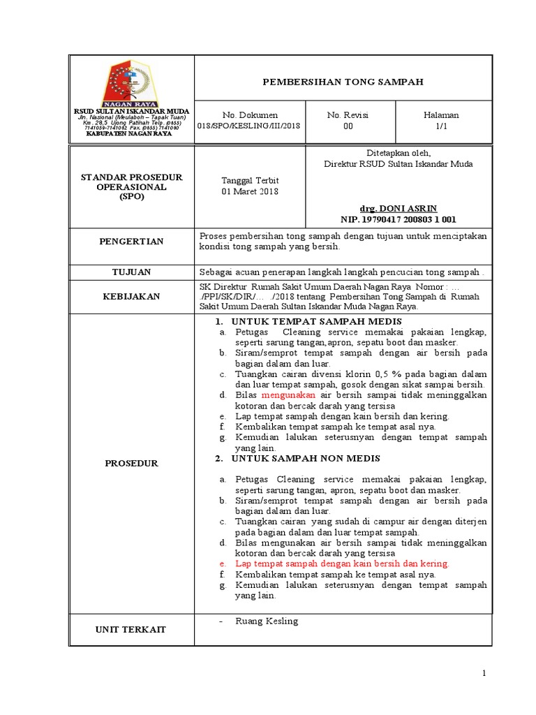 Sop Pembersihan Tong Sampah | PDF