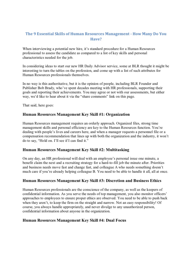The 9 Essential Skills of Human Resources Management - How Many Do You ...