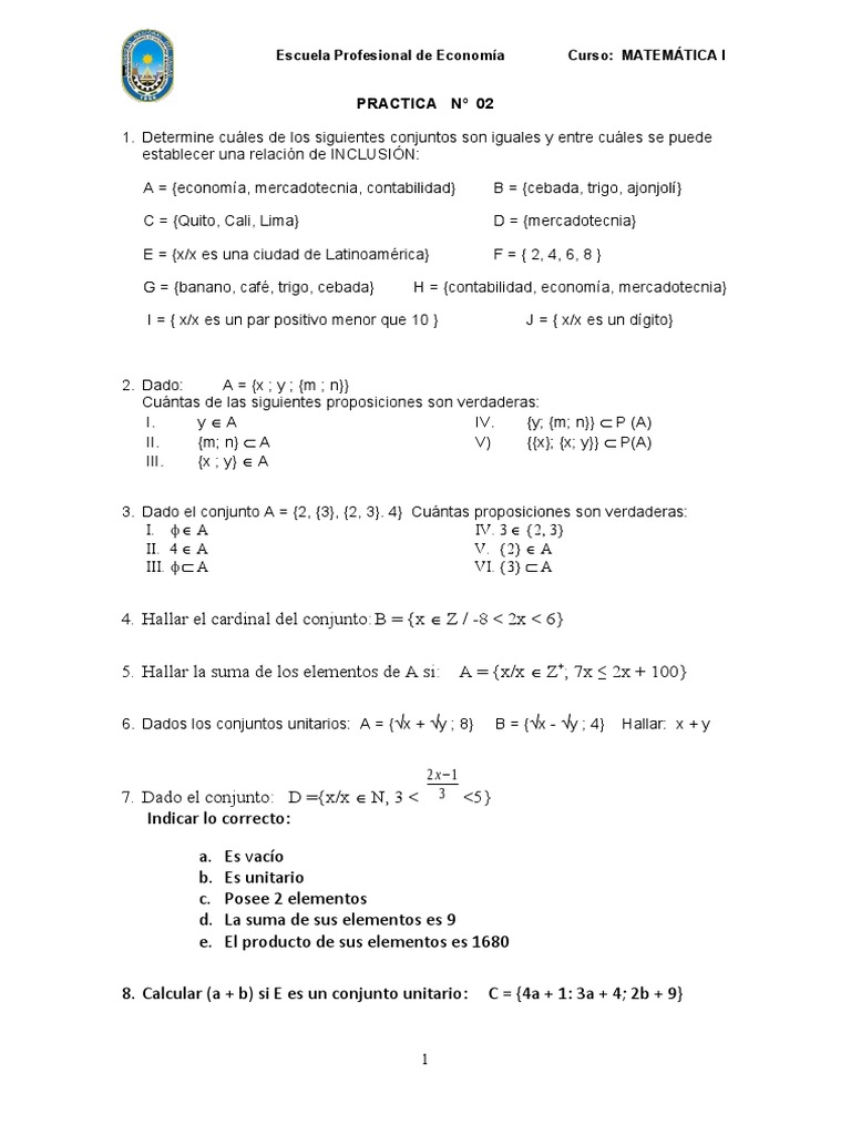 Practica Dirigida 2. Conjuntos | PDF | Conjunto (Matemáticas)