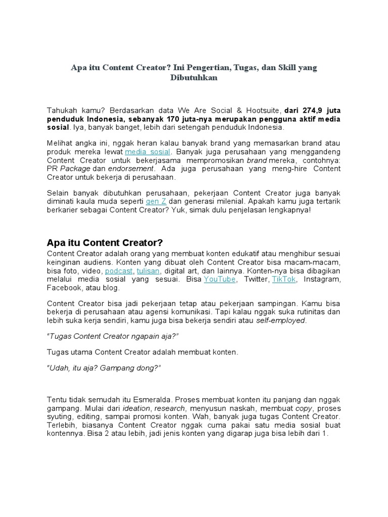 Apa Itu Content Creator | PDF | Bisnis