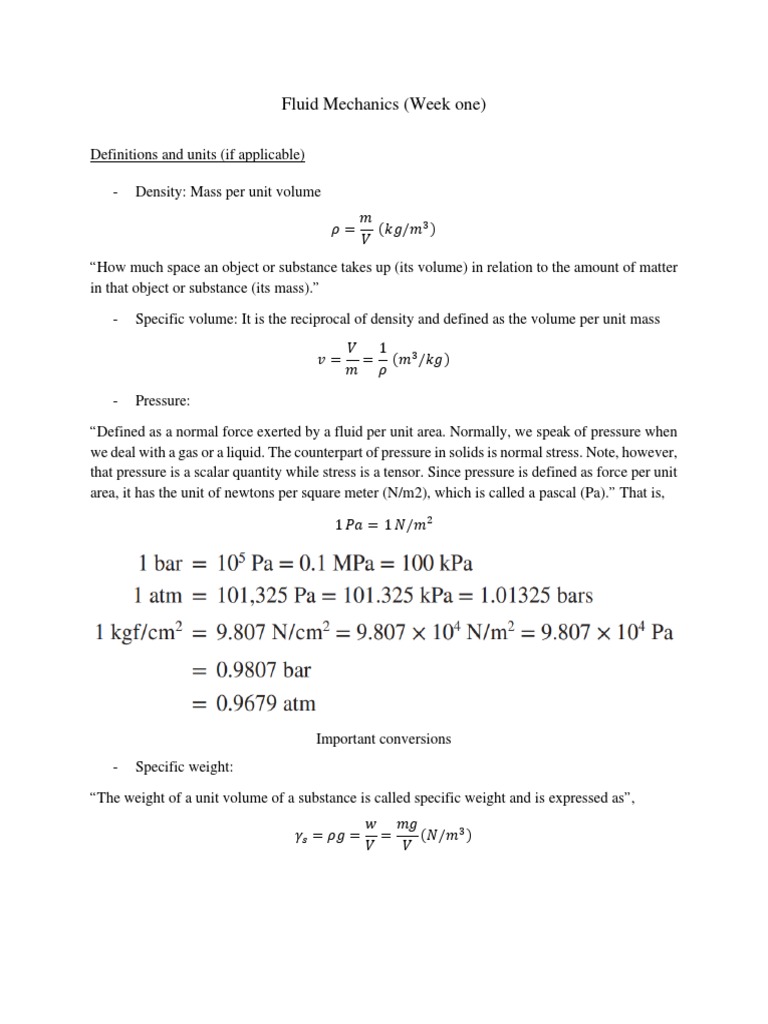 Fluid Mechanics Concepts PDF | PDF | Fluid Mechanics | Pressure