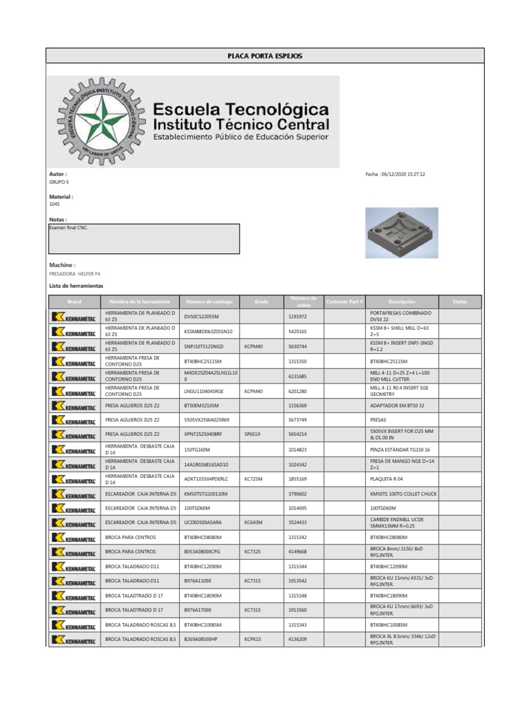 Placa Porta Espejos Informe Novo | PDF | Perforar | Sectores Economicos