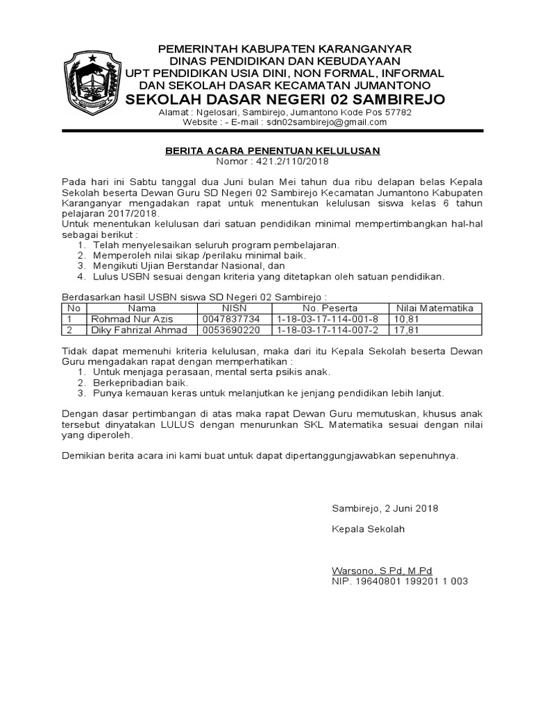 BA Kelulusan Kelas 6 | PDF