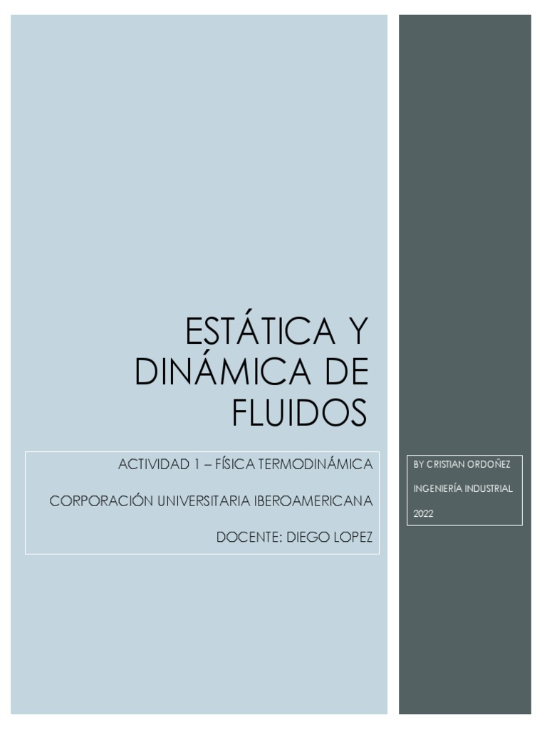 Actividad 1 - Estática y Dinámica de Fluidos | PDF | Presión | Mecánica