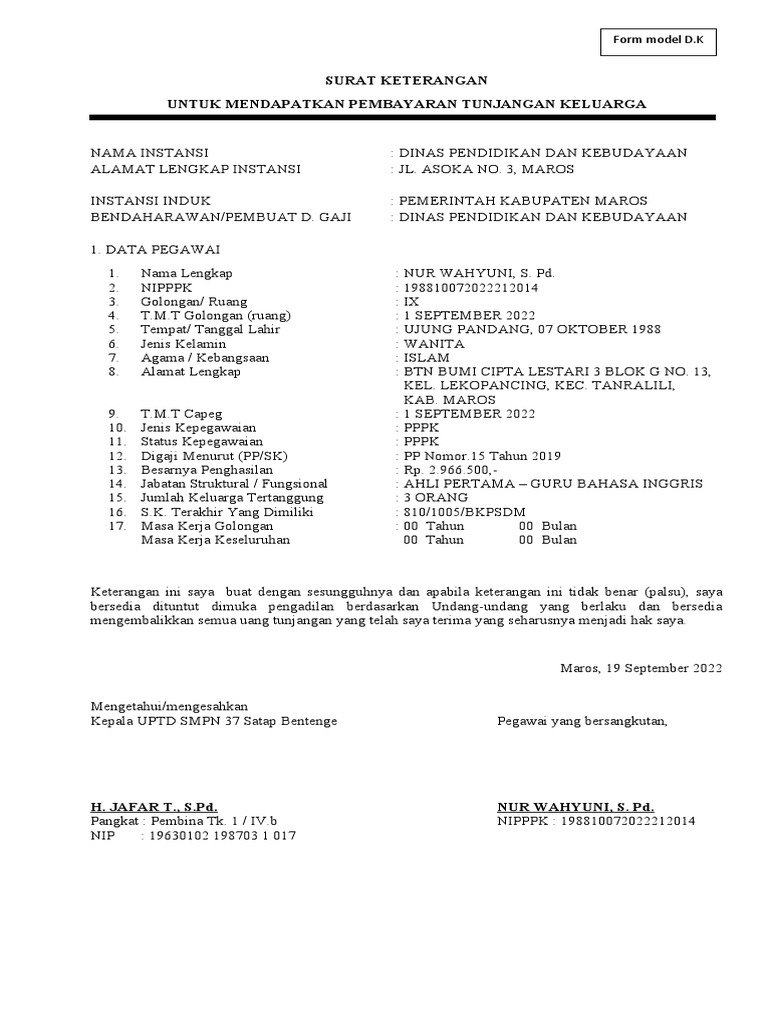 Format KP4 PPPK GURU | PDF