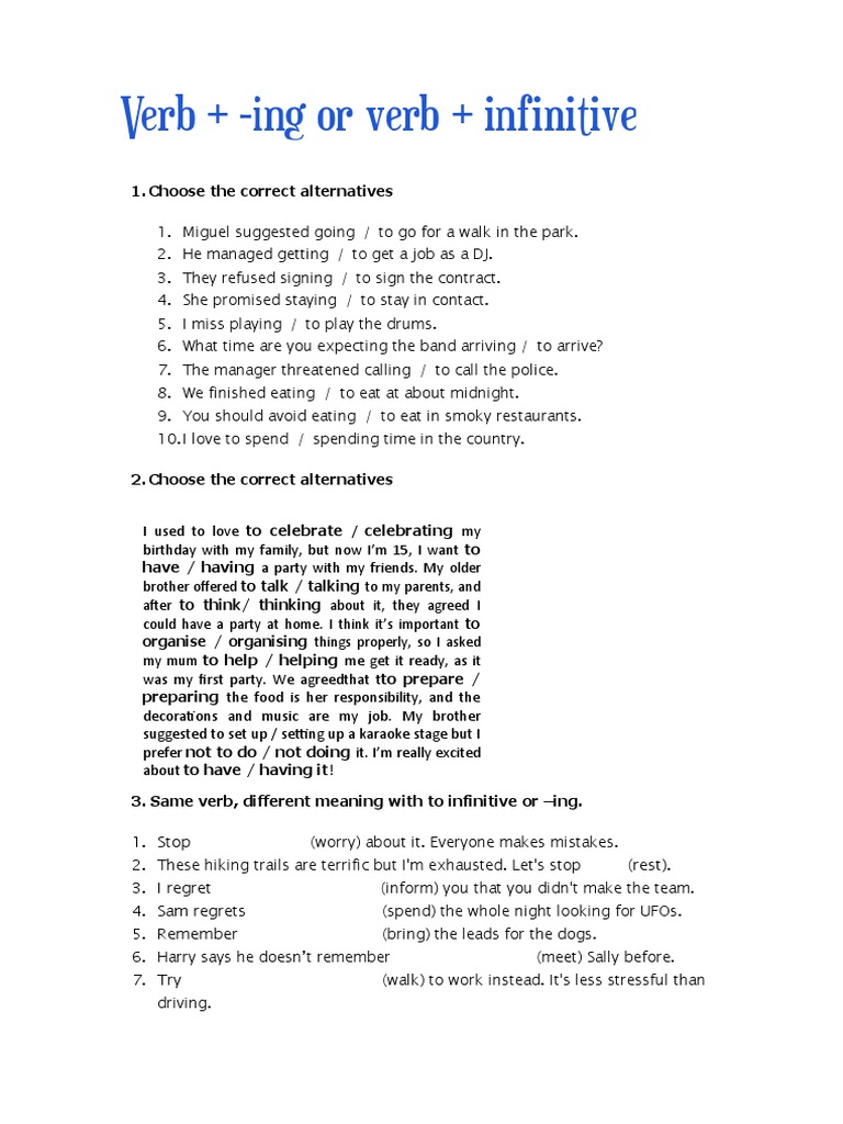 Gerunds and Infinitives - Worksheet 1 | PDF | Language Arts & Discipline