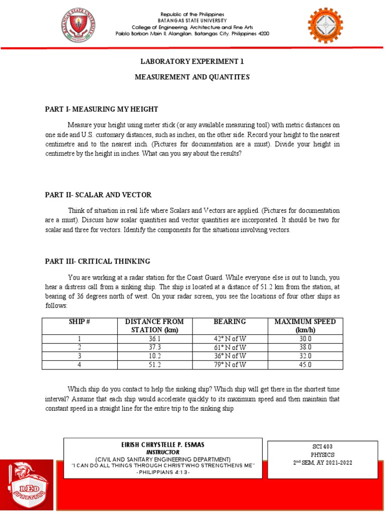 Sci 403 Laboratory Experiment No. 1 | PDF | Euclidean Vector | Distance
