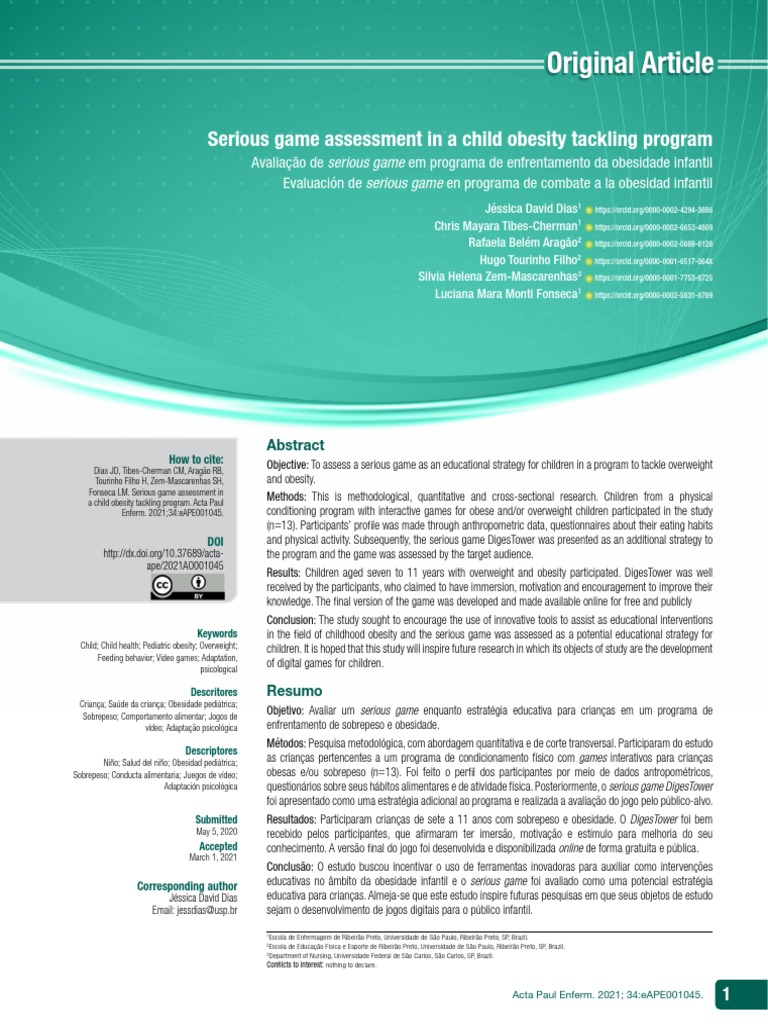 Serious Game Assessment in A Child Obesity Tackling Program | PDF ...