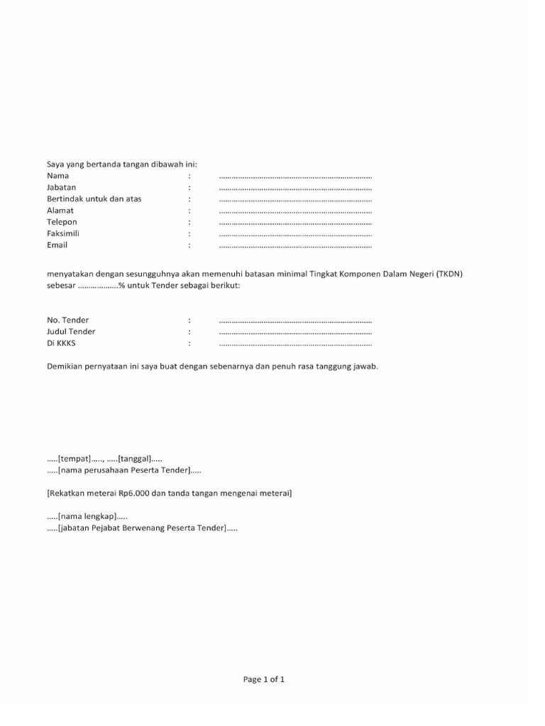Surat Pernyataan TKDN | PDF