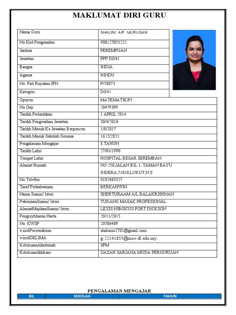 MAKLUMAT DIRI GURU (3) | PDF