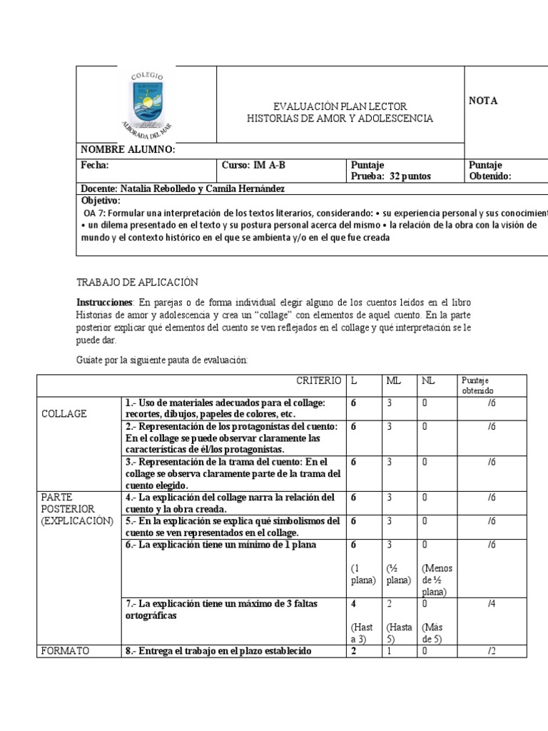 Ev Collage - Plan Lector - 1 Medio | PDF