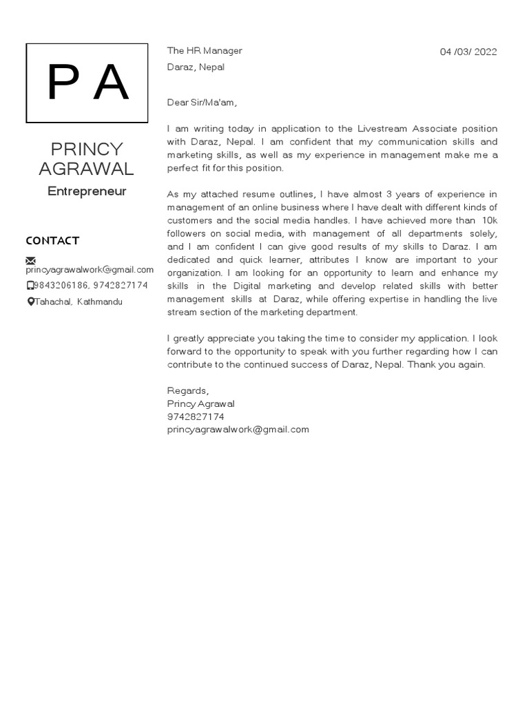Cover letter for LSA | PDF
