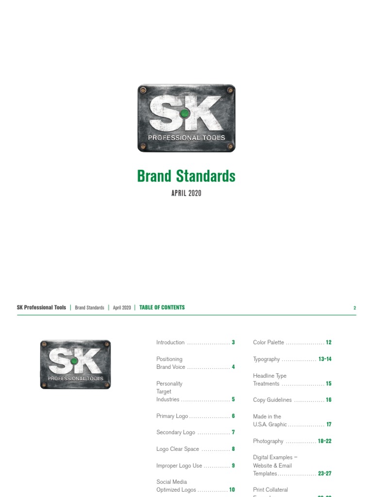 SK Tools 2020 Brand Standards 4-16-2020 | PDF | Page Layout | Typefaces
