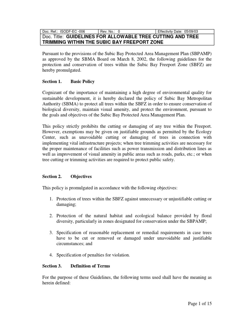 Tree Cutting Guidelines for Subic Bay | PDF | Trees | Habitat
