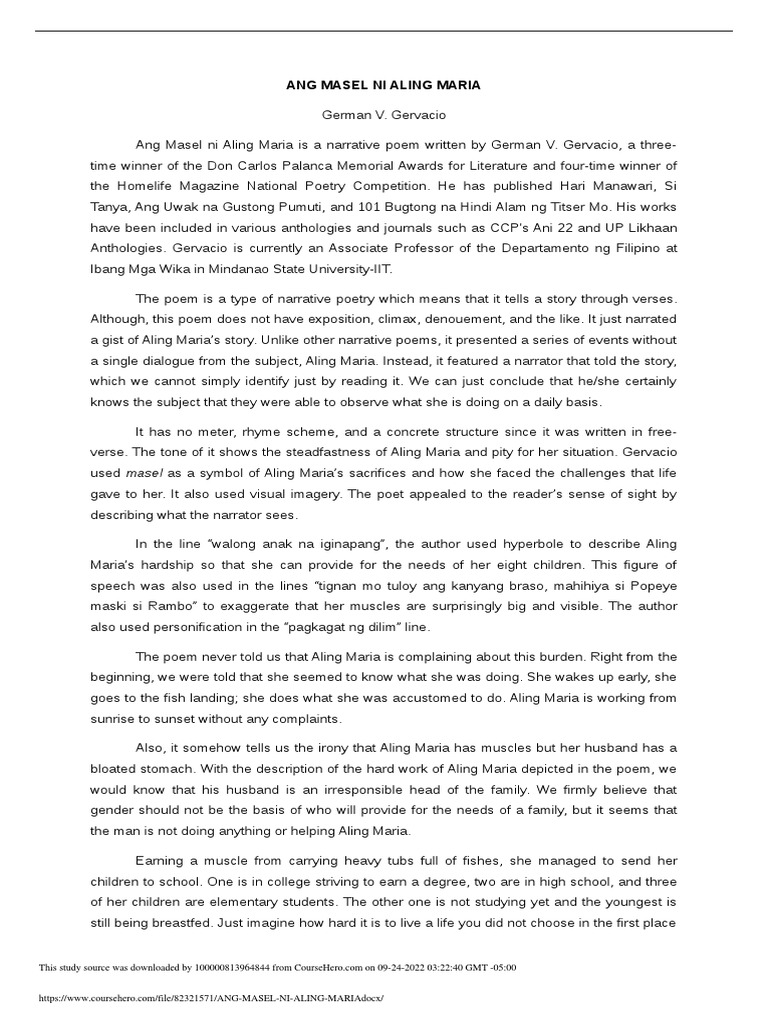 Ang Masel Ni Aling Maria | PDF | Poetry