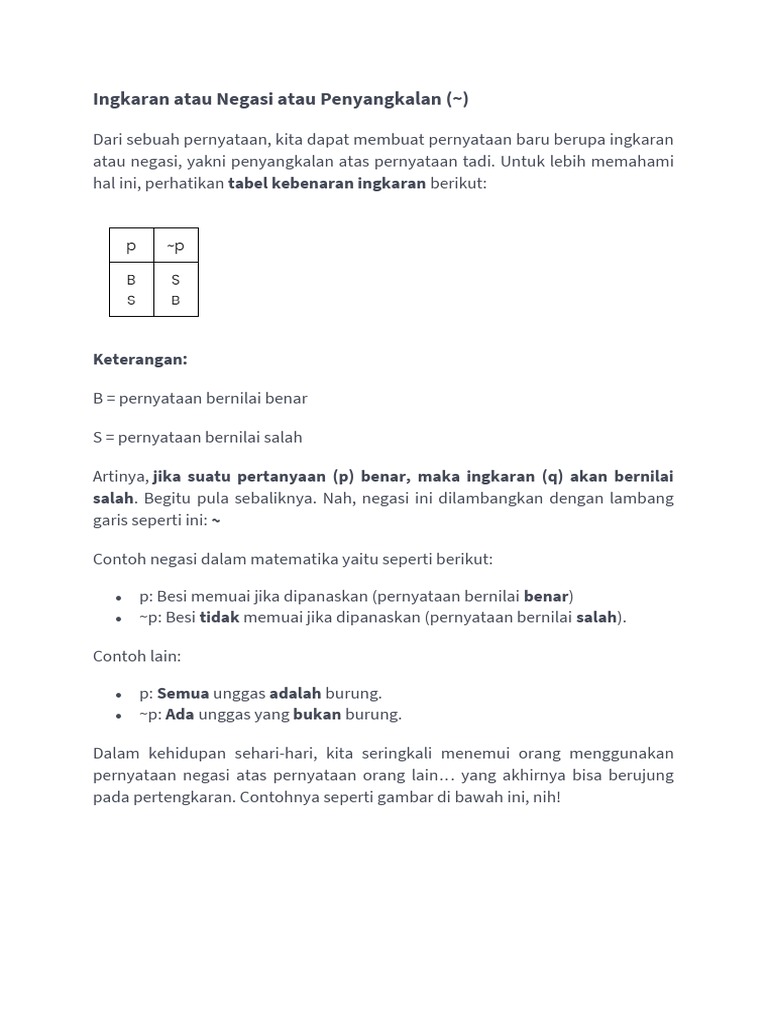 Ingkaran Atau Negasi Atau Penyangkalan | PDF