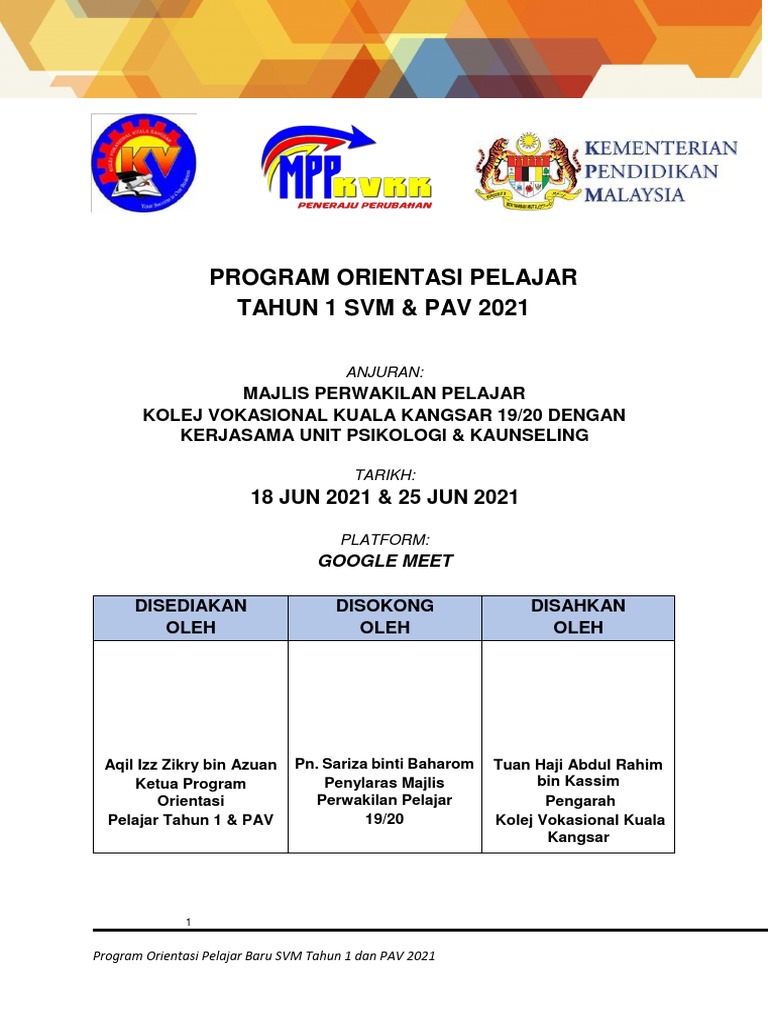 Kertas Kerja Program Orientasi Pelajar 18 Jun & 25 Jun 2021 | PDF | Karier & Perkembangan | Bisnis
