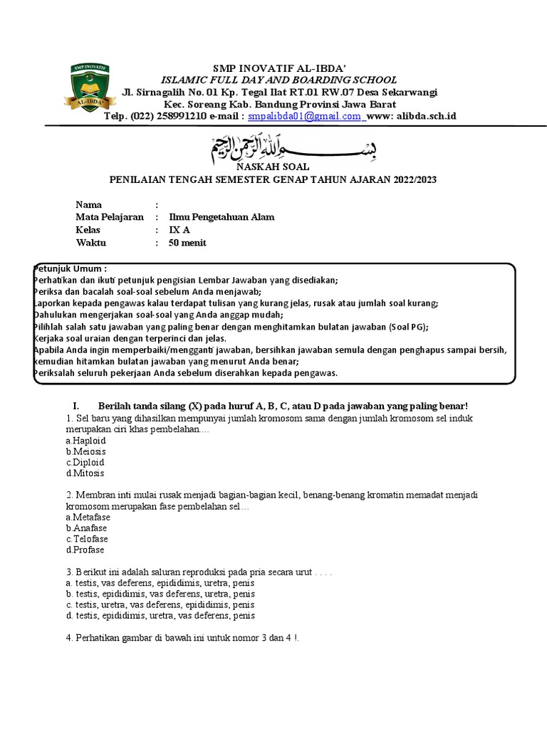 PTS IPA 9 Ganjil 2022 | PDF | Sains & Matematika