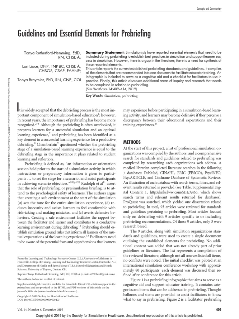 Guidelines and Essential Elements For Prebriefing | PDF | Simulation ...