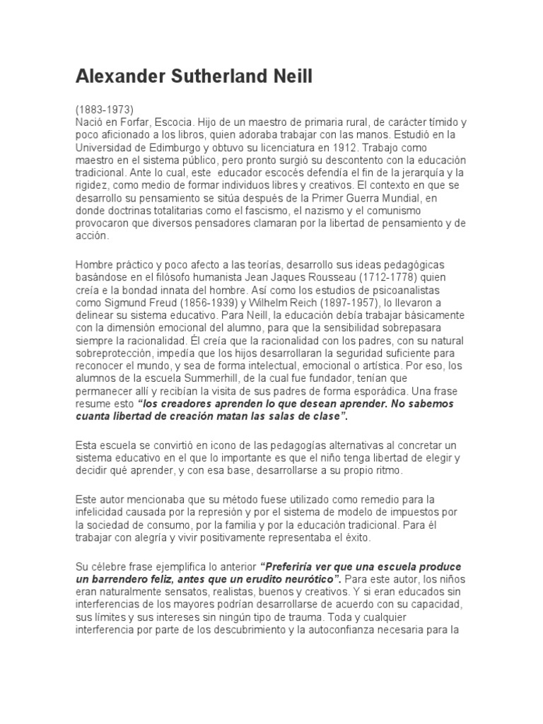 Alexander Sutherland Neill | PDF | Sicología