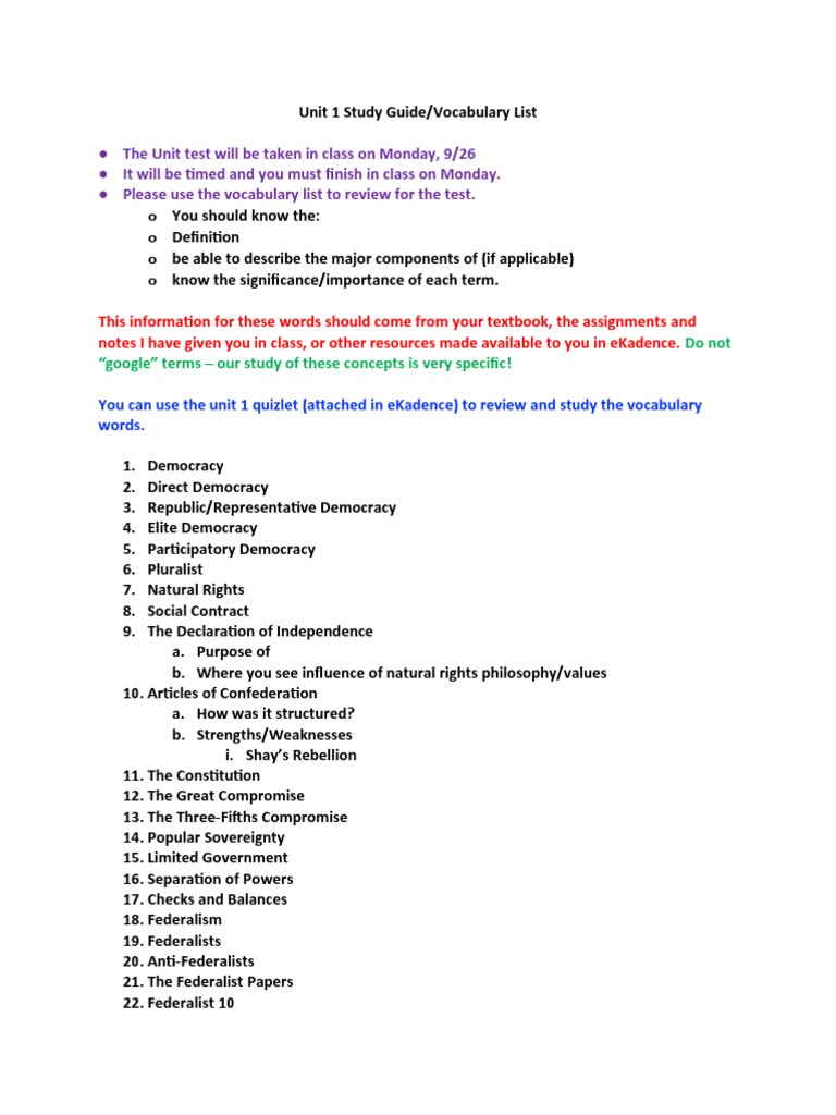 AP Government Unit 1 Vocabulary Guide | PDF