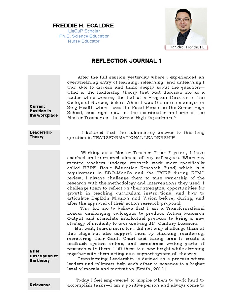 Reflection Journal 1 | PDF | Mentorship | Leadership