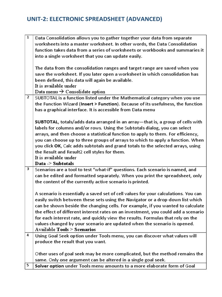 Mastering Advanced Spreadsheet Functions: Data Consolidation, Subtotals, Scenarios, Goal Seeking ...
