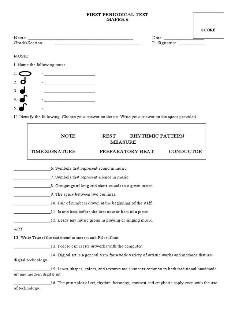 First Periodical Test Mapeh | PDF | Human Body | Rhythm