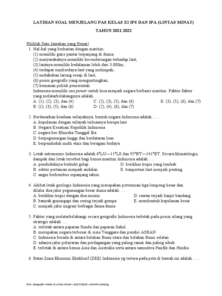 Latihan Soal Pas KLS Xi | PDF