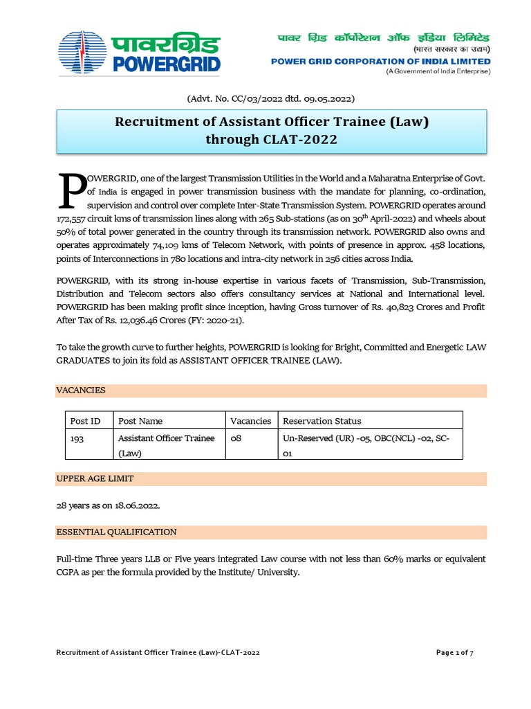 Detailed Advt AOT 2022 CLAT DTD 9th May 2022 | PDF | Payments Detailed Advt AOT 2022 CLAT DTD 9th May 2022 | PDF | Payments