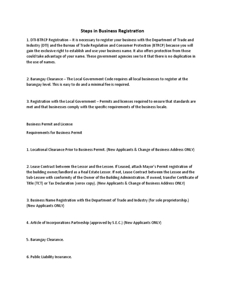 Essential Steps for Business Registration | PDF | Lease | Sole ...