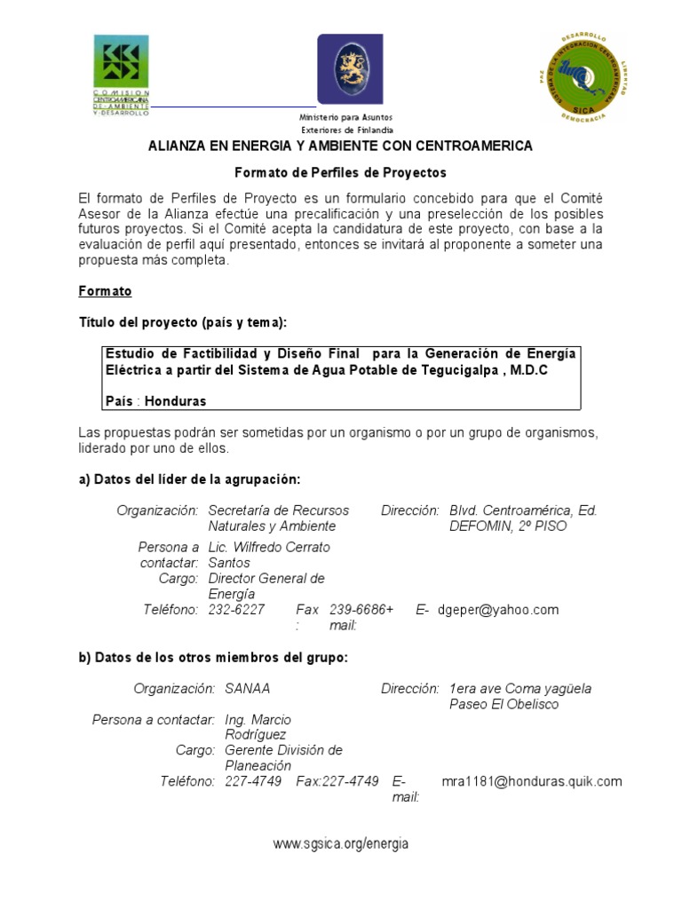 Perfil Proyecto Hidroelectrico Sanaa - SERNA SANAA - Honduras | PDF ...